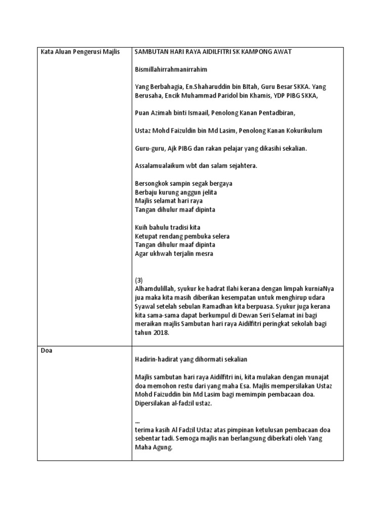 Teks Emcee Sambutan Hari Raya | PDF