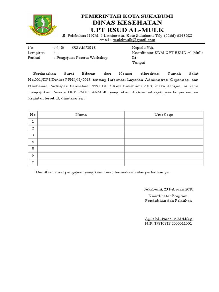 Surat Pengajuan Peserta Pelatihan | PDF