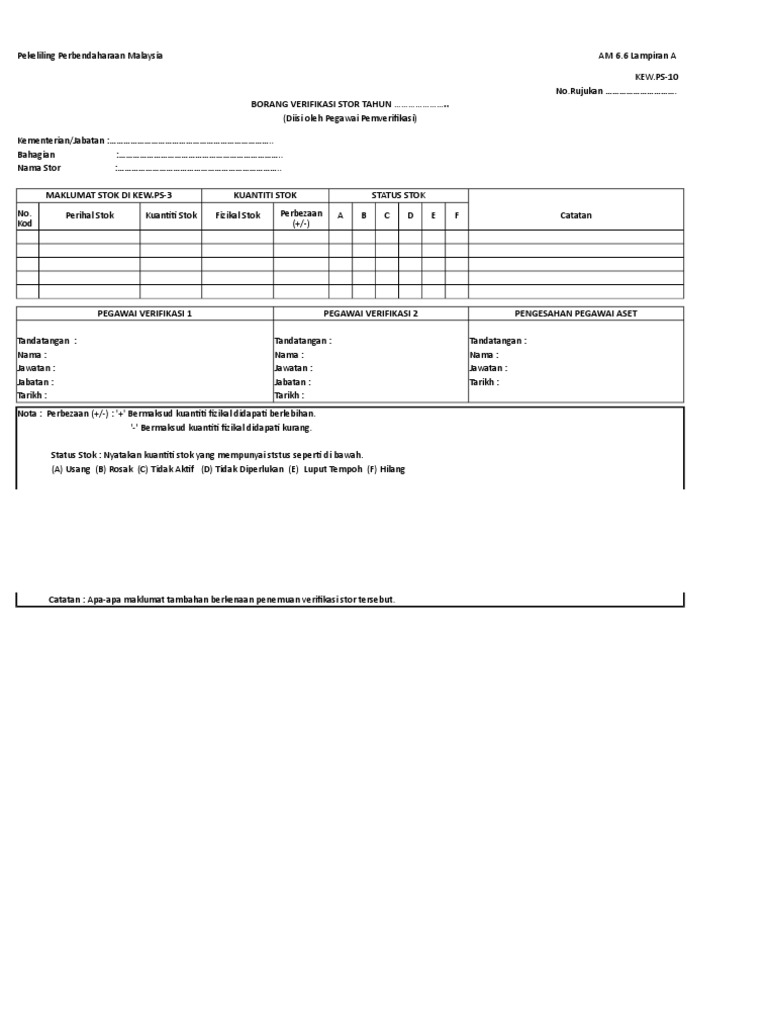 Kew Ps 10 Terbaru Verifikasi Stok 2018 | PDF