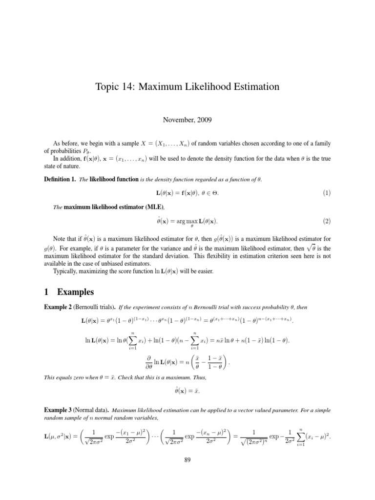 Topic 14: Maximum Likelihood Estimation: 1 Examples | Download Free PDF | Estimator | Errors And ...