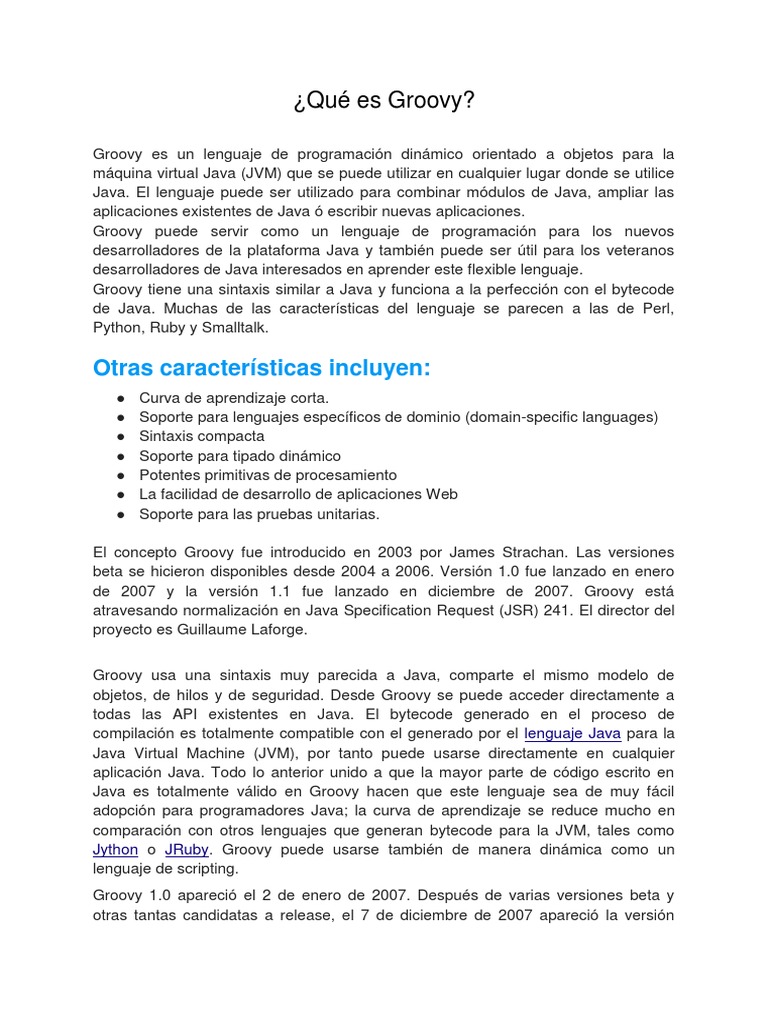 Qué Es Groovy | PDF | máquina virtual de Java | Java (lenguaje de ...