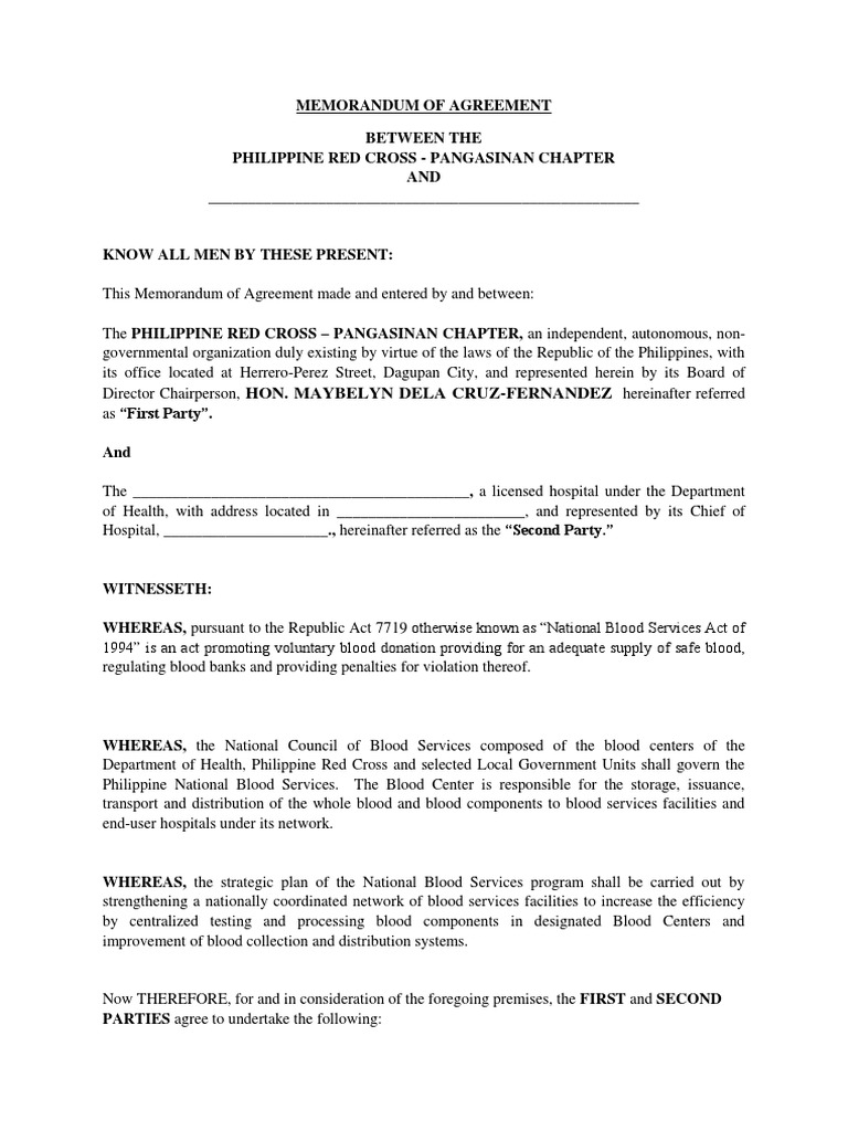 PRC-Hospital Blood Services Agreement | PDF | Blood Donation | Social ...