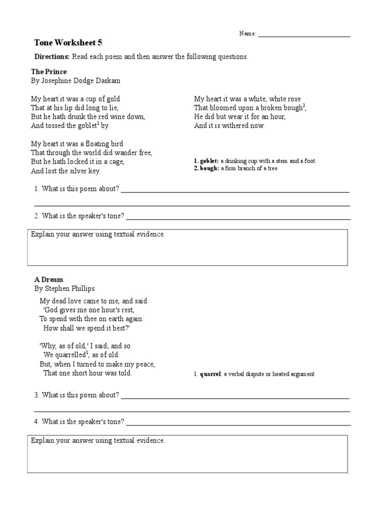 Tone Worksheet 05 | PDF | Poetry