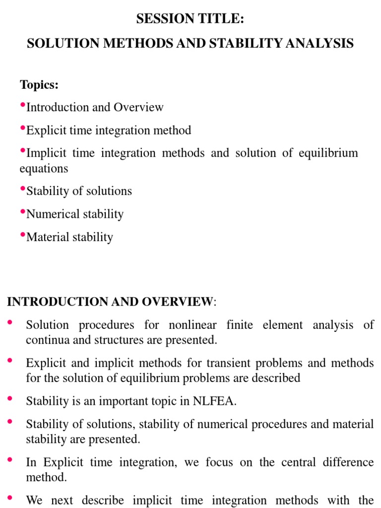 SOLUTION METHODS AND STABILITY ANALYSIS | PDF | Deformation (Mechanics ...