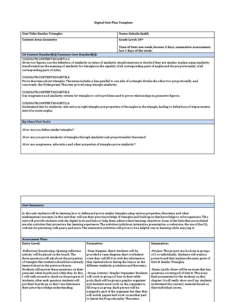Digital Unit Plan Template 1 | PDF | Triangle | Teaching Mathematics