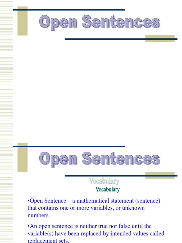 Understanding Open Sentences in Math | PDF | Variable (Mathematics ...