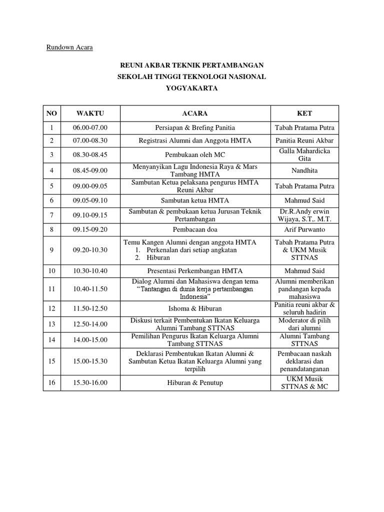 Rundown Acara Reuni Akbar | PDF