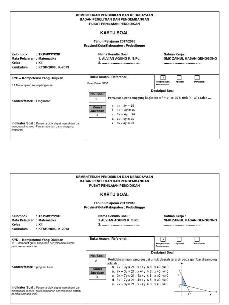 2 - Kartu Soal Matematika UTAMA ( (Lingkaran & Prolin) ) | PDF