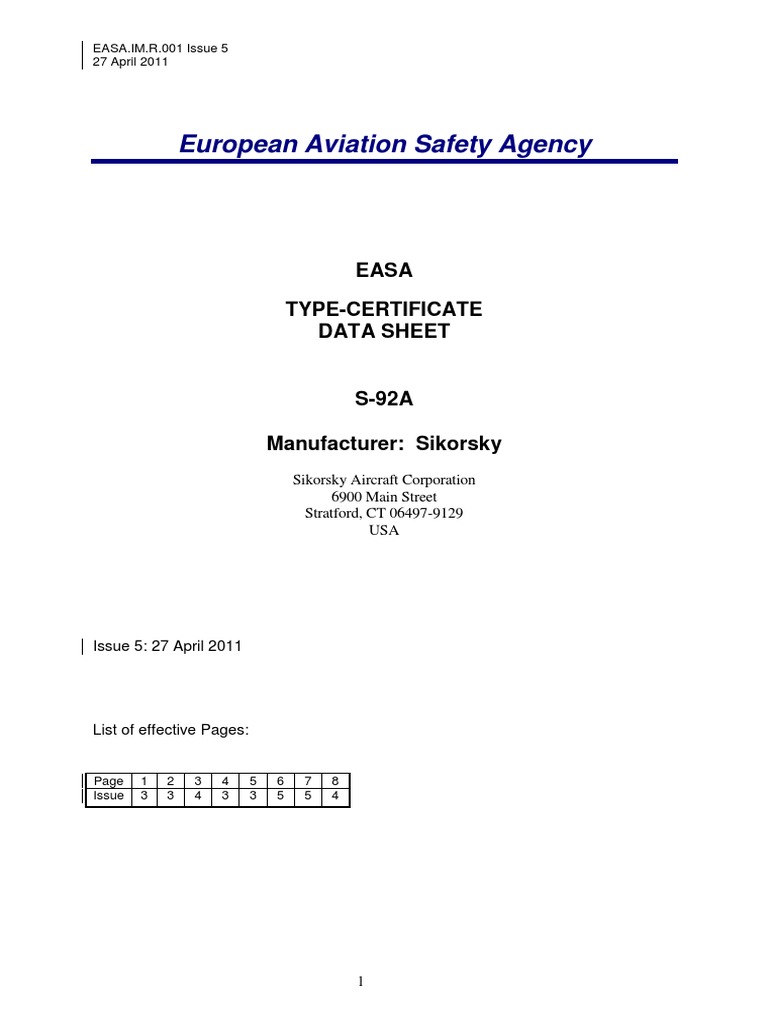 EASA TCDS R.001 - (IM) - Sikorsky - S 92A 05 27042011 | PDF ...