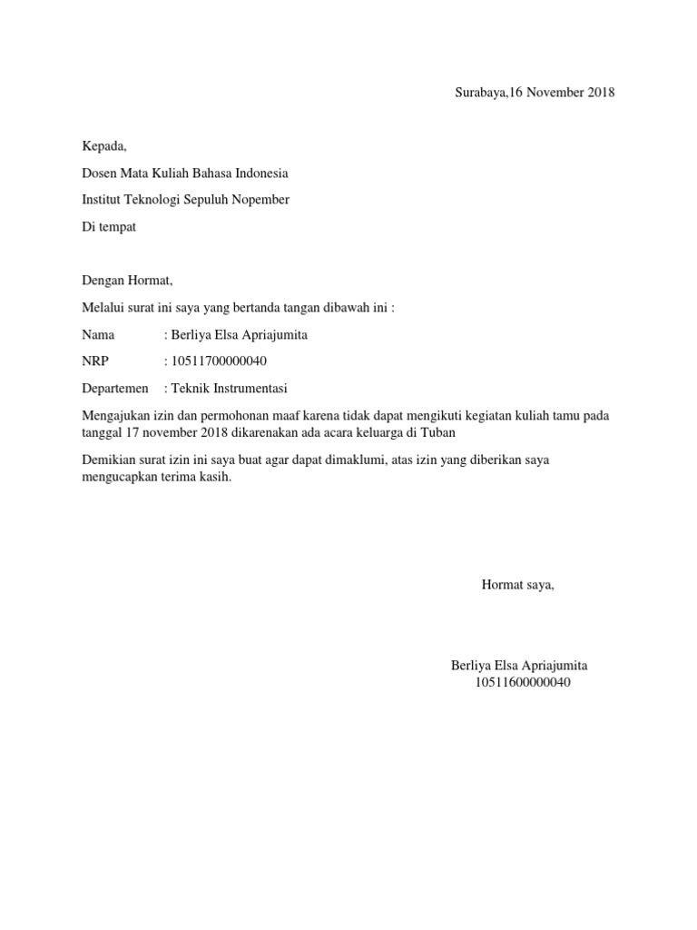 Surat Izin Mbak Rere | PDF