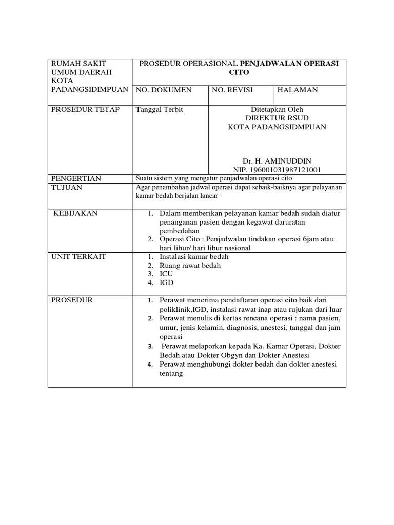 SOP Penjadwalan Cito Dan Elektif | PDF