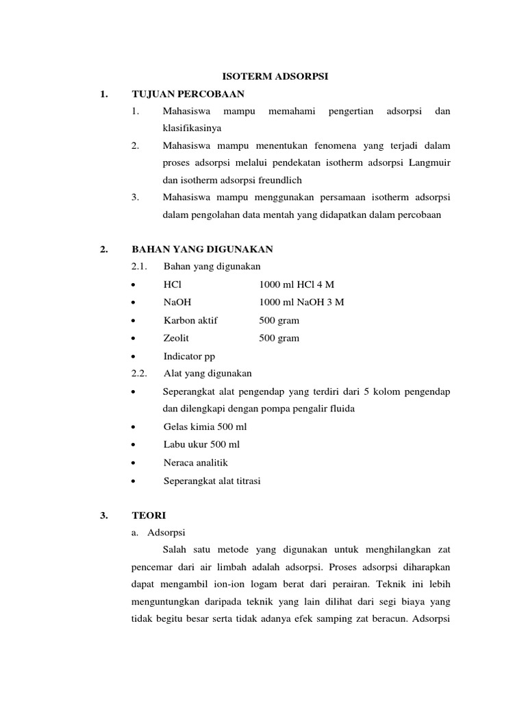 Isoterm Adsorpsi: Teori dan Praktik | PDF