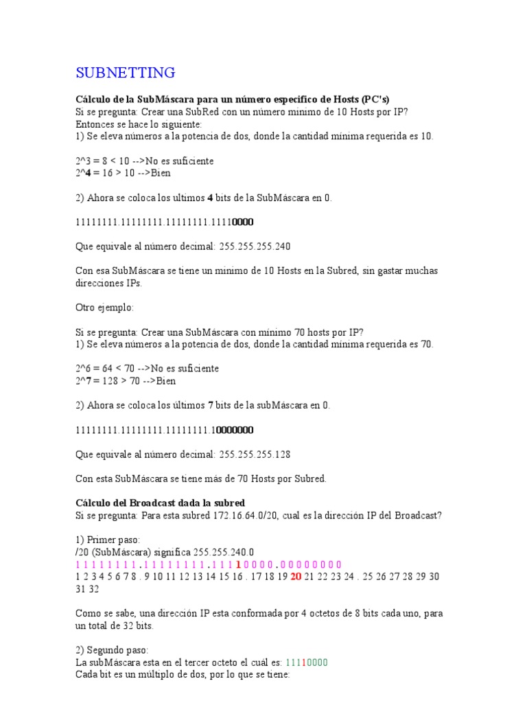 Subnetting 1 | PDF | Dirección IP | Redes de computadoras