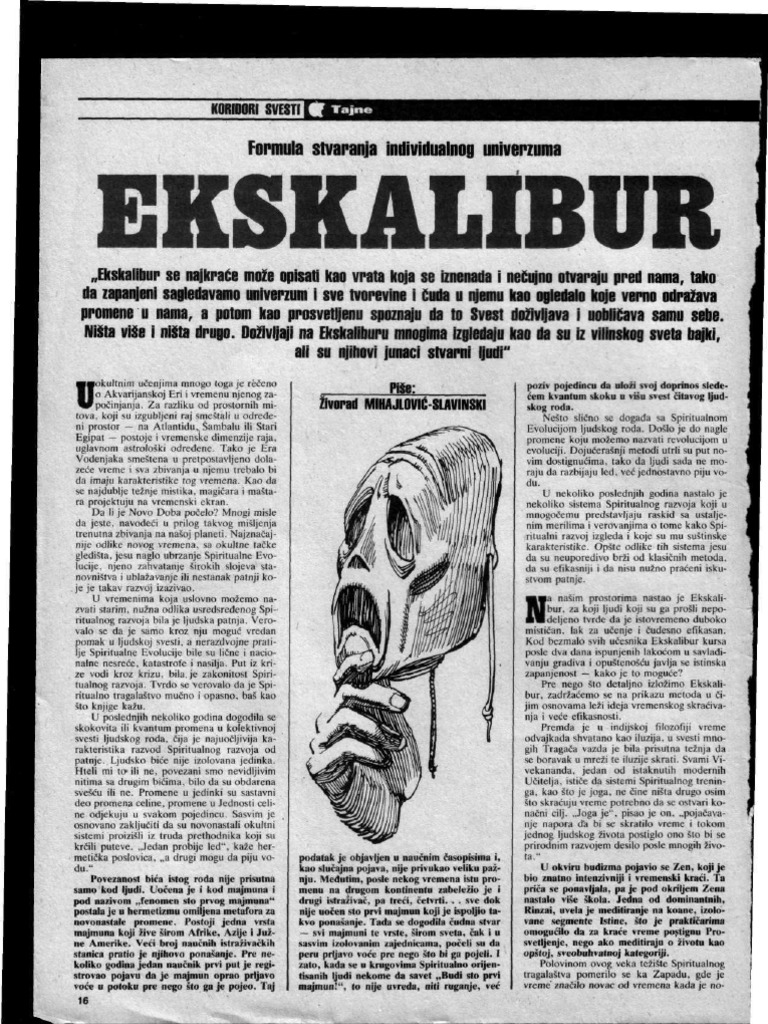 Živorad Mihajlović Slavinski - Ekskalibur (Časopis Tajne) | PDF