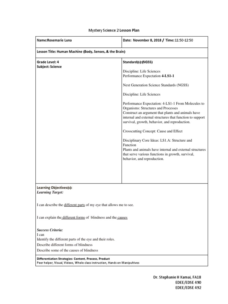 Mystery Science 2 Lesson Plan | PDF | Visual Impairment | Science