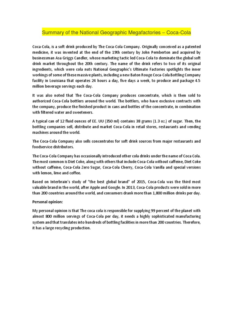 Summary of The National Geographic Megafactories | PDF | Coca Cola ...