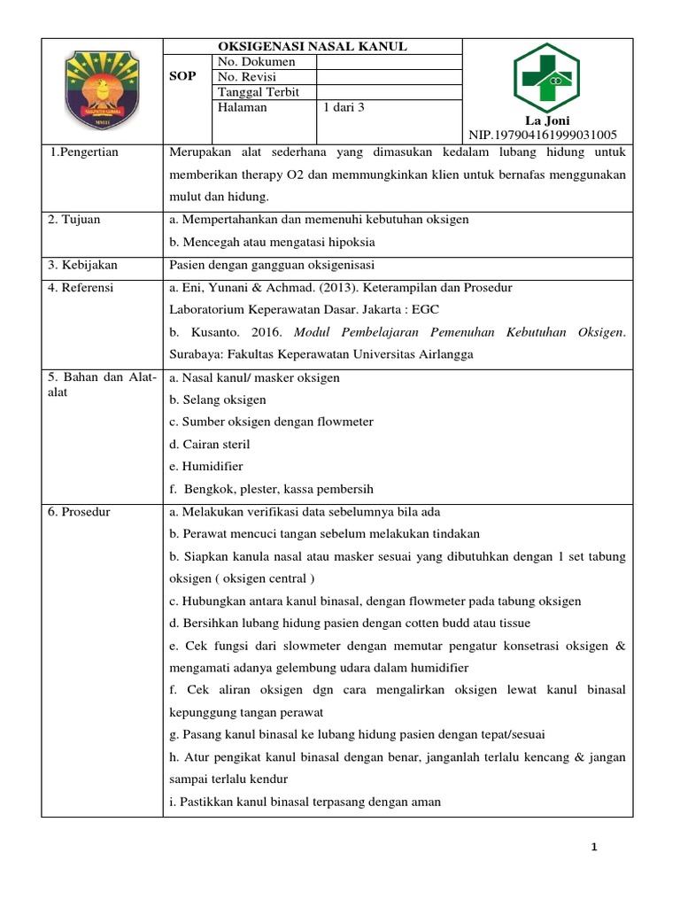 Sop Oksigenasi Nasal Kanul-1 | PDF