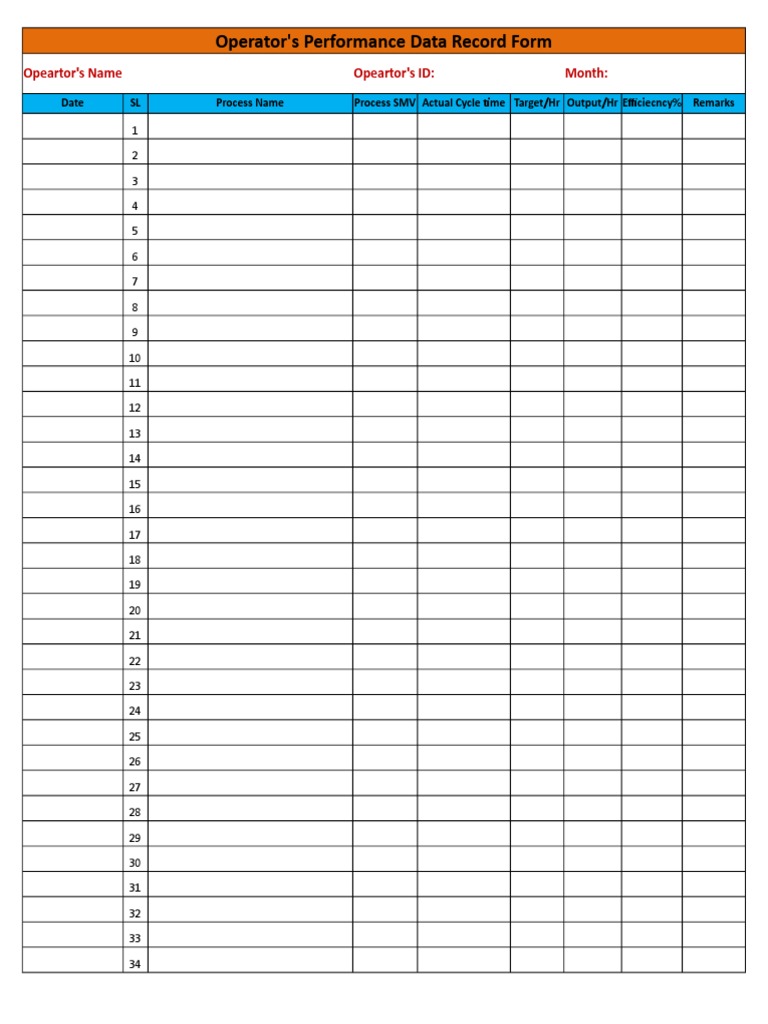 Operator Performance Data Record Form | PDF | Computing | Computer Data