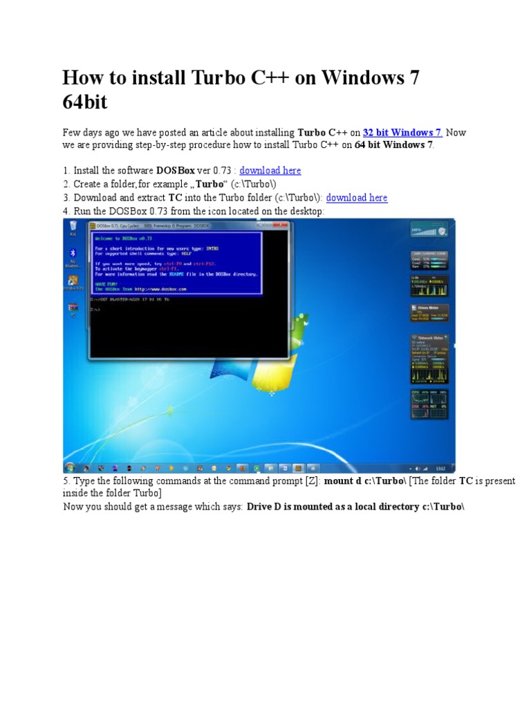 Turbo C++ on Win7 64-bit Guide | PDF | Computers | Technology & Engineering