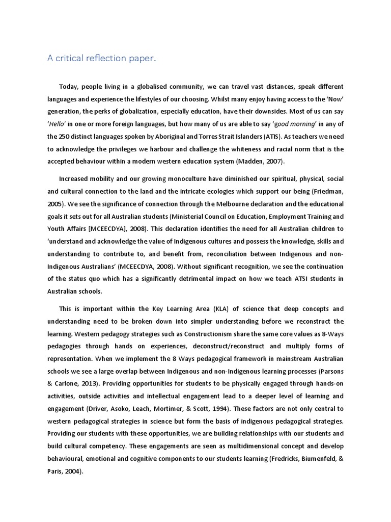 aboriginal - critical reflection | Indigenous Australians | Pedagogy