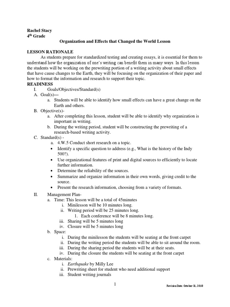 4th Grade Writing Organization Lesson | PDF | Semiotics | Behavior ...