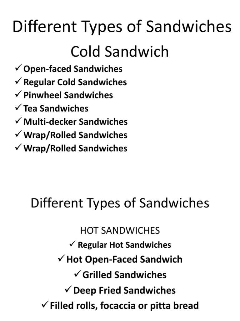 Different Types of Sandwiches: Cold Sandwich | PDF