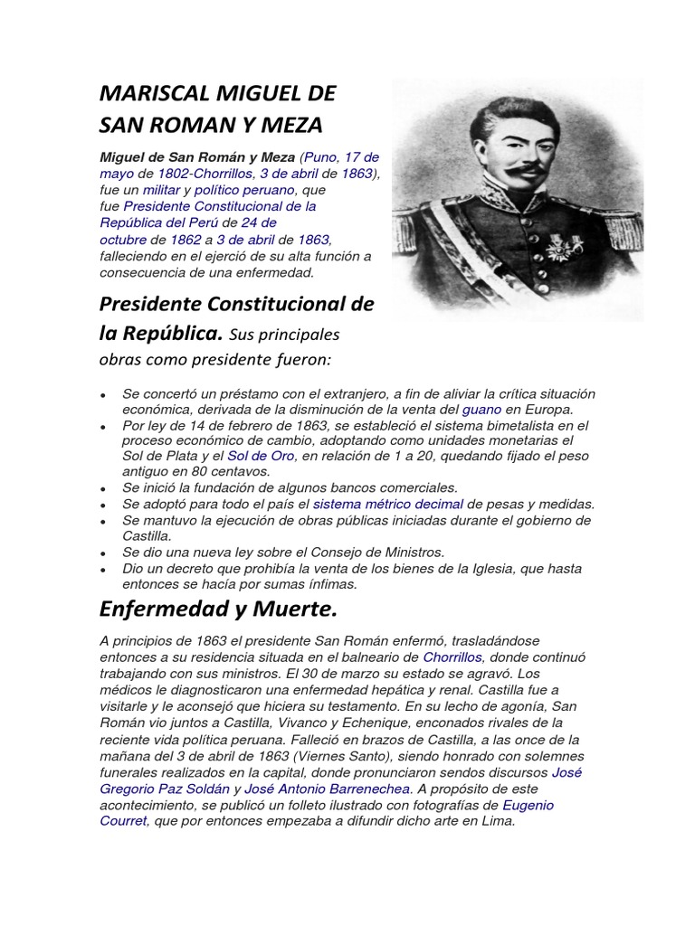 Mariscal Miguel de San Roman y Meza | PDF