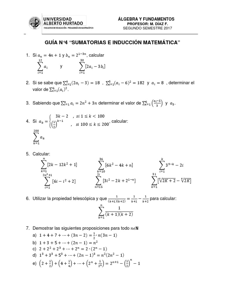 Guia 4 Sumatorias e Induccion 1 | PDF | Conceptos matemáticos ...