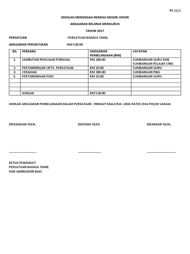 Anggaran Belanjawan Mengurus Kelab | PDF