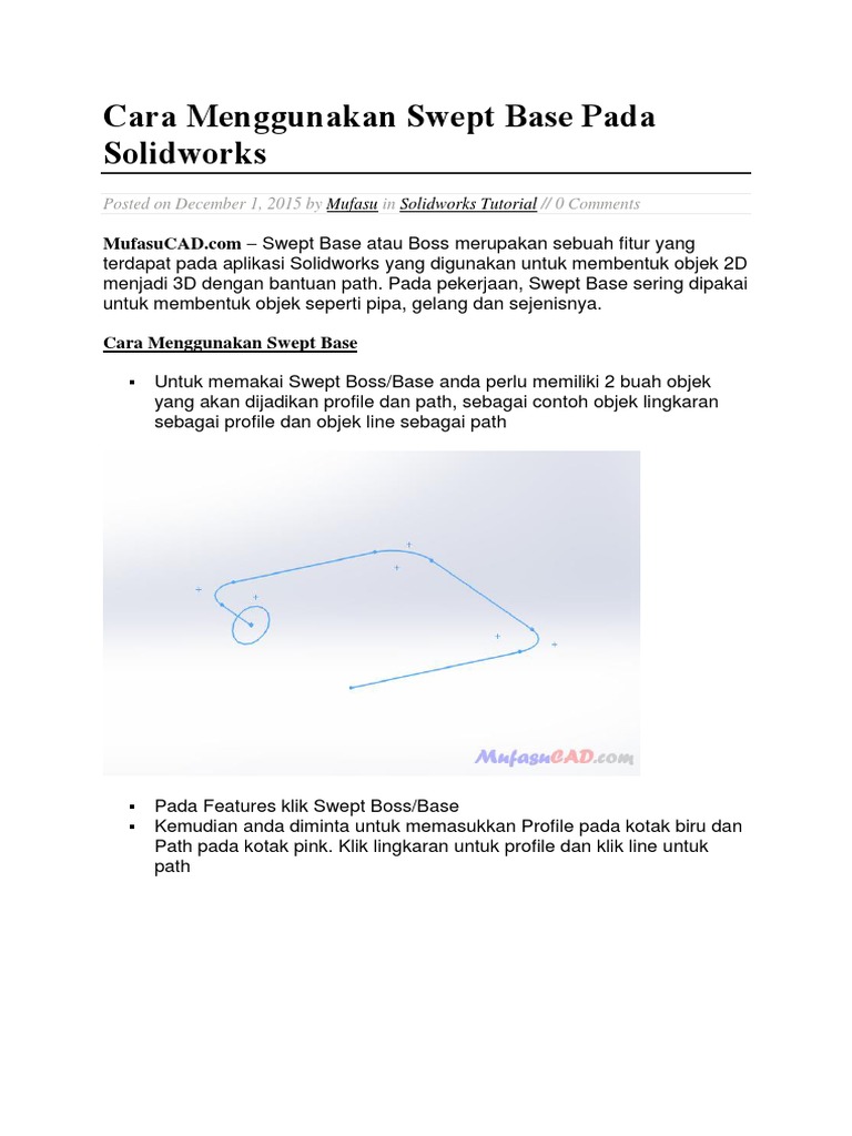 Cara Menggunakan Swept Base di Solidworks | PDF
