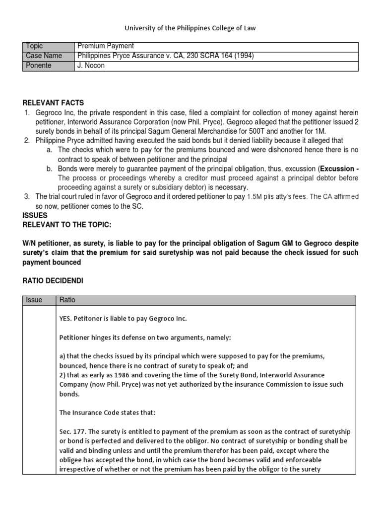 Phil Pryce Vs CA and Gegroco | PDF | Surety Bond | Business Law