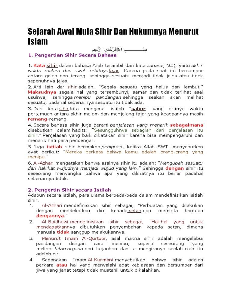 Sejarah Awal Mula SIhir Dan Hukumnya Menurut Islam | PDF