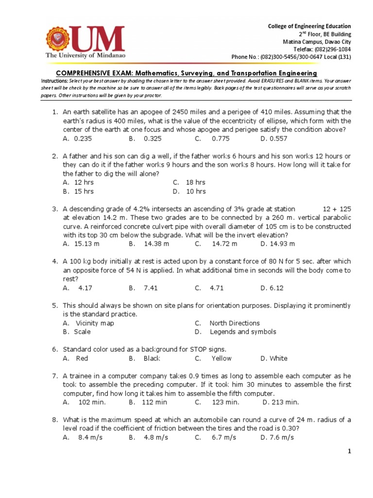 Compre Exam For Math | PDF | Circle | Volume