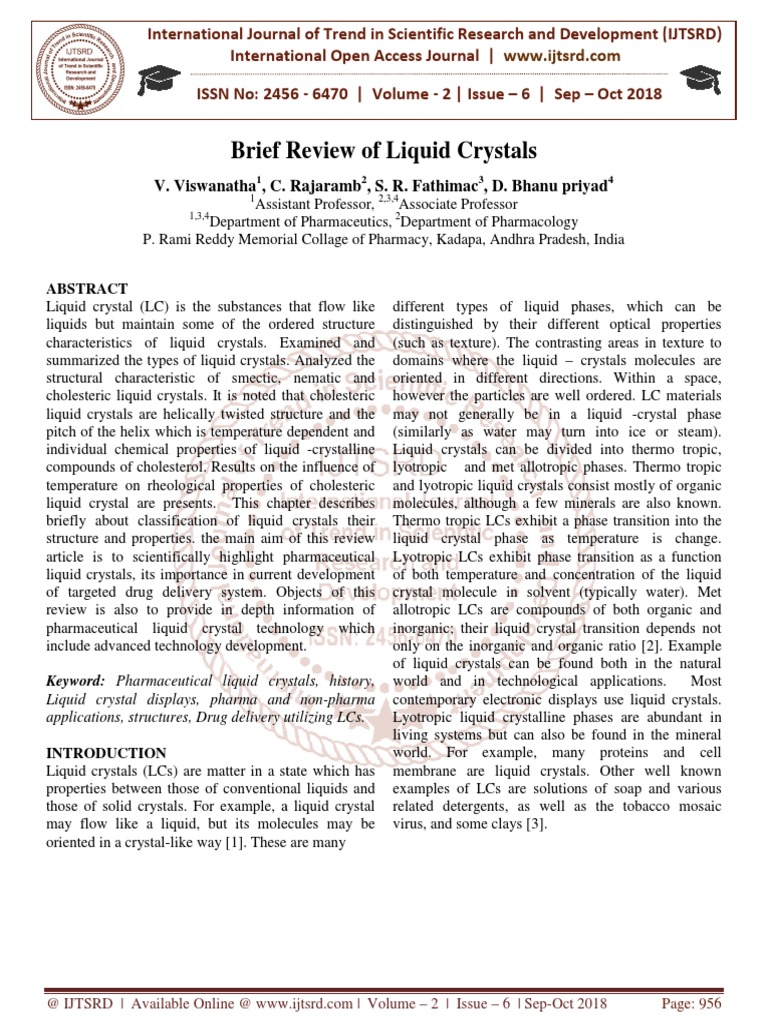 Brief Review of Liquid Crystals | PDF | Liquid Crystal | Liquid Crystal Display