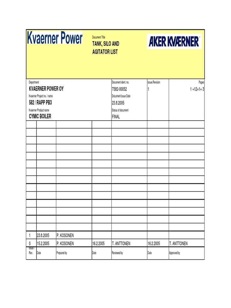 10.21 Tank, Silo and Agitator List | PDF | Paper | Nature