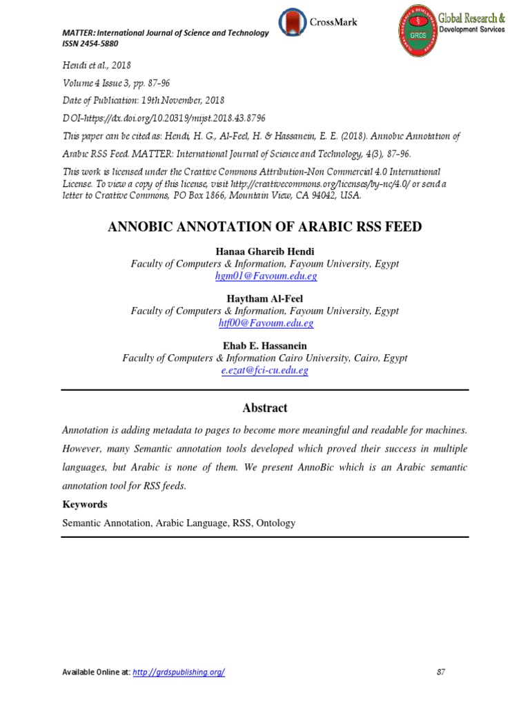 Annobic Annotation of Arabic RSS Feed | PDF | Semantic Web | Ontology ...