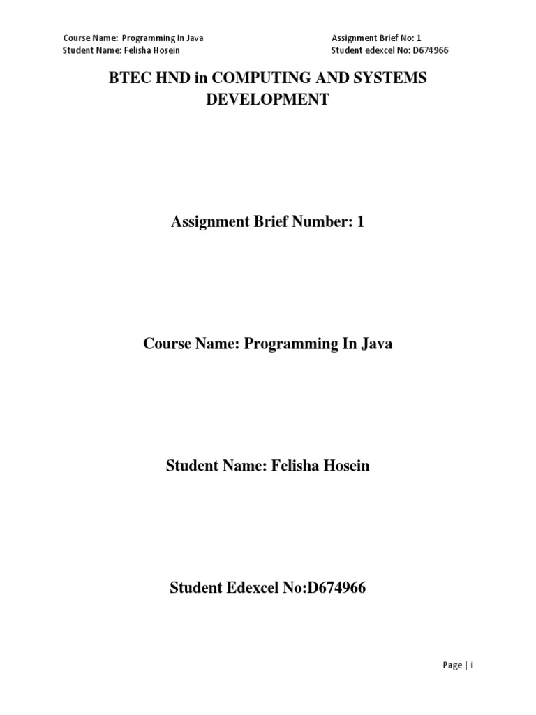 Assignment Brief 1 - HND in CSD - Programming in Java PDF | PDF | Java (Programming Language ...