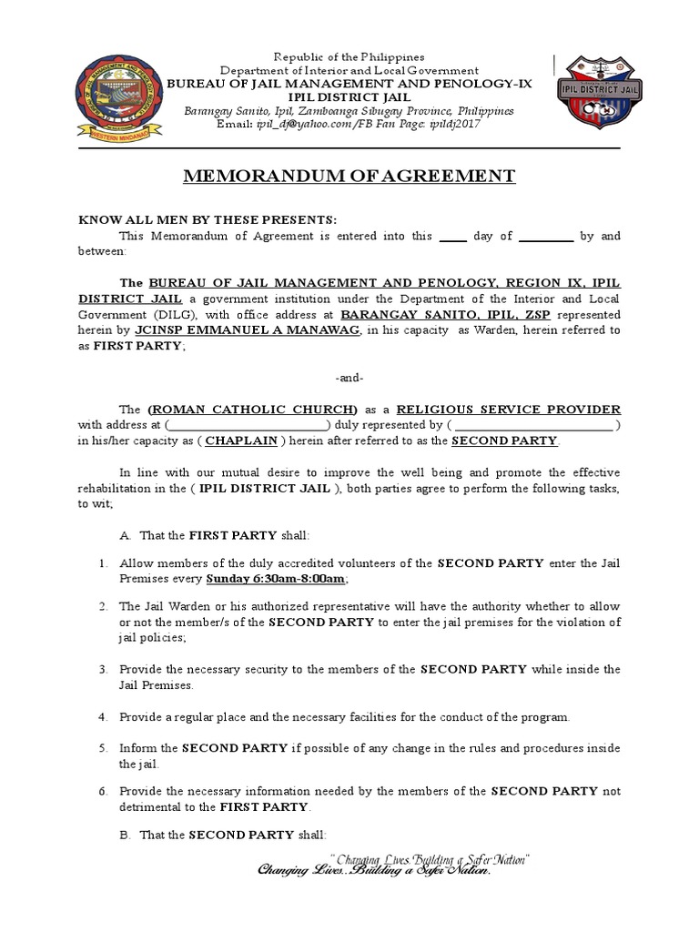 Memorandum of Agreement: Bureau of Jail Management and Penology-Ix | PDF | Virtue | Government
