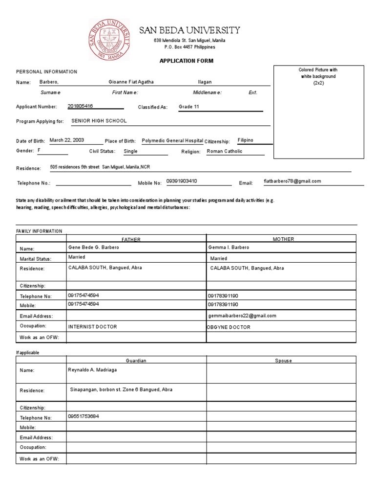 Aspiring for Admission: One Student's Application to San Beda University's Senior High School ...