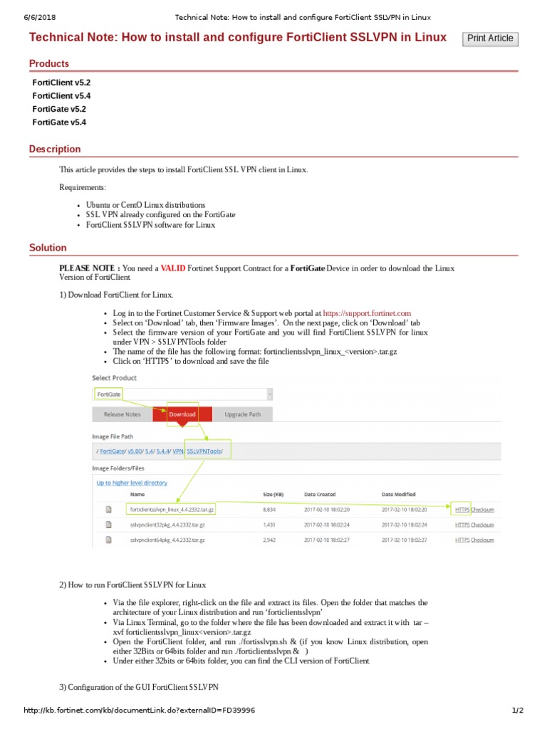 Fortinet Knowledge Base - How To Install and Configure FortiClient SSLVPN in Linux | PDF | Linux ...