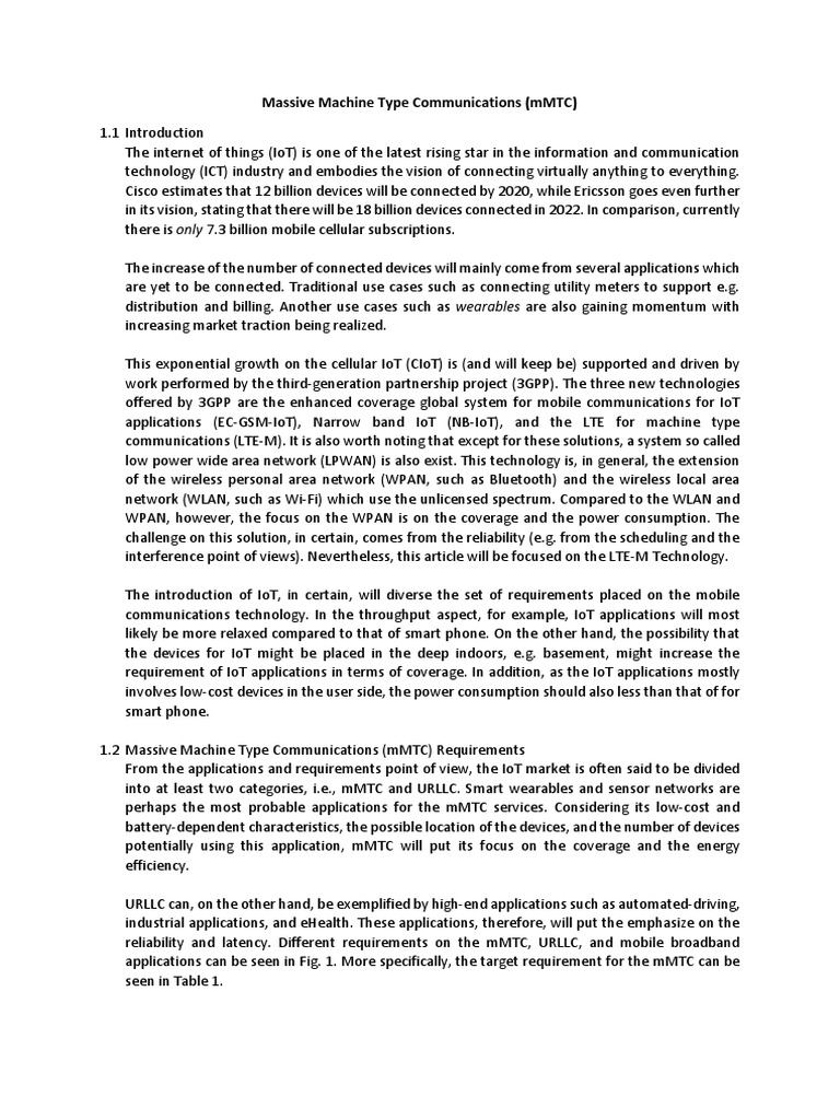 Massive Machine Type Communications (MMTC) | PDF | Duplex ...