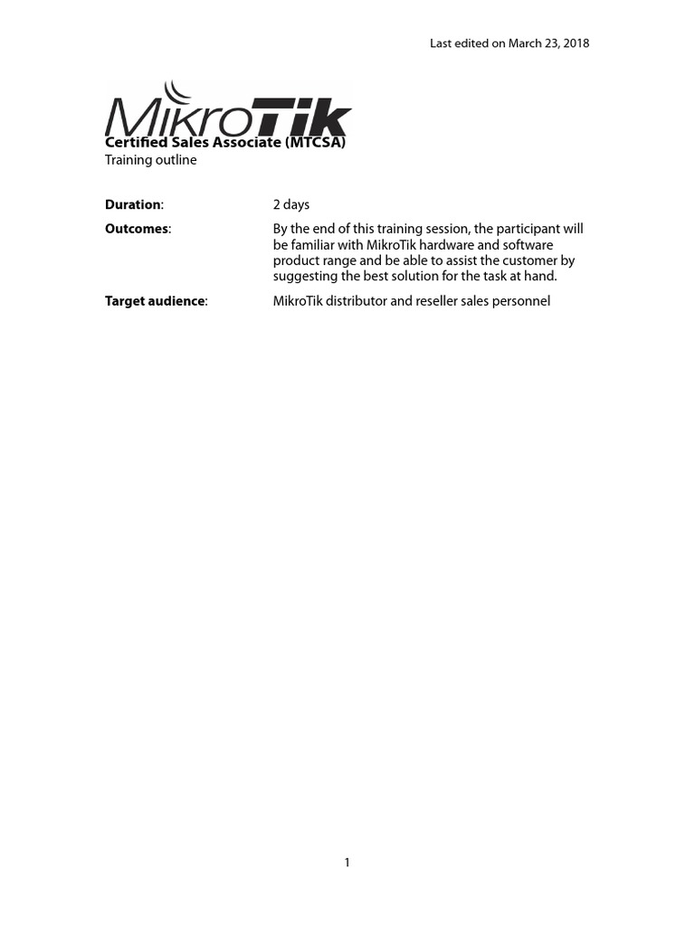 MikroTik Certified Sales Associate Training: A Comprehensive 2-Day ...