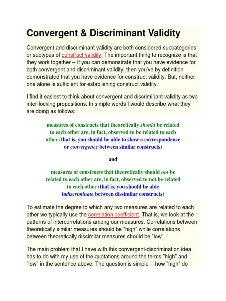 Convergent & Discriminant Validity | PDF | Validity (Statistics) | Correlation And Dependence