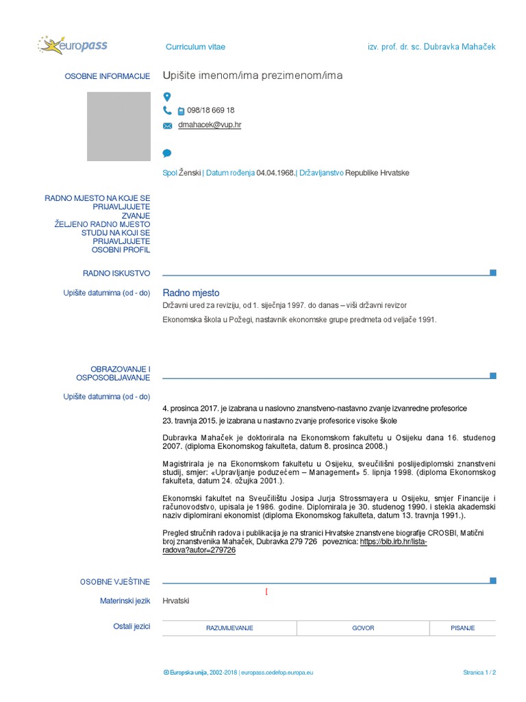 EUROPASS CV Template HR | PDF