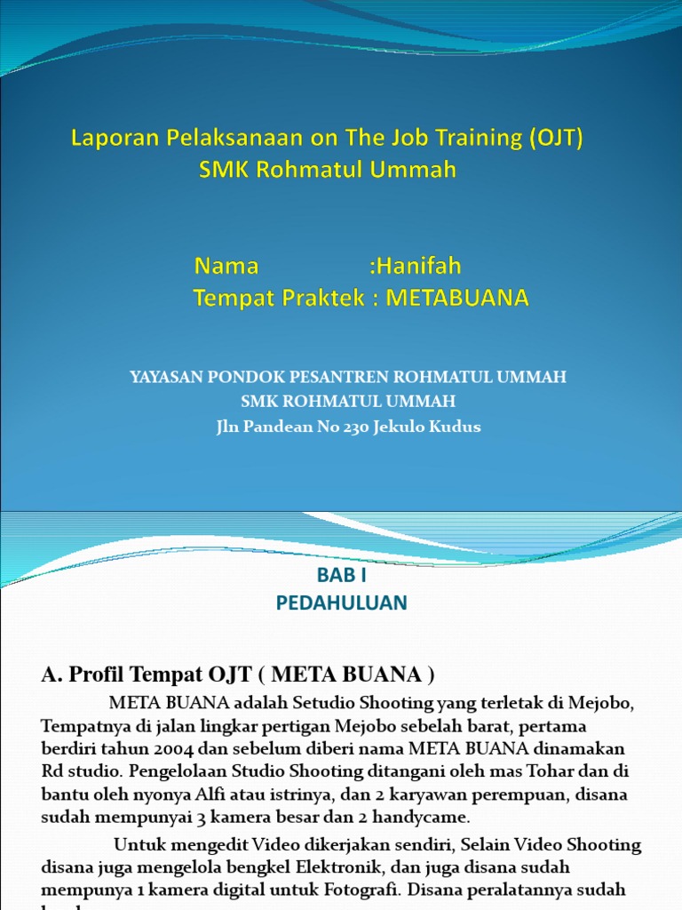 Laporan Pelaksanaan On The Job Training (OJT) | PDF