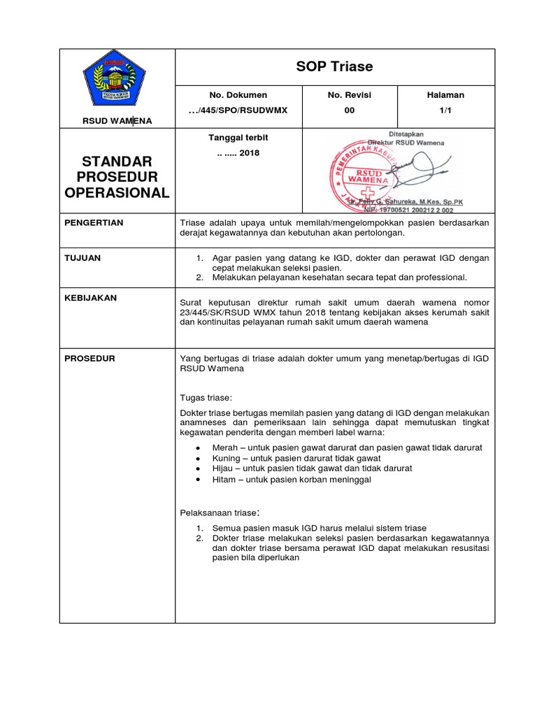 SPO Triase RSUD Wamena | PDF