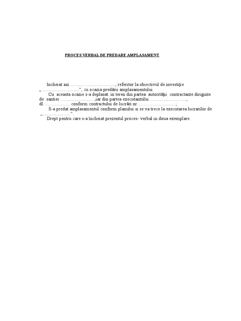 Proces Verbal de Predare Primire Amplasament | PDF