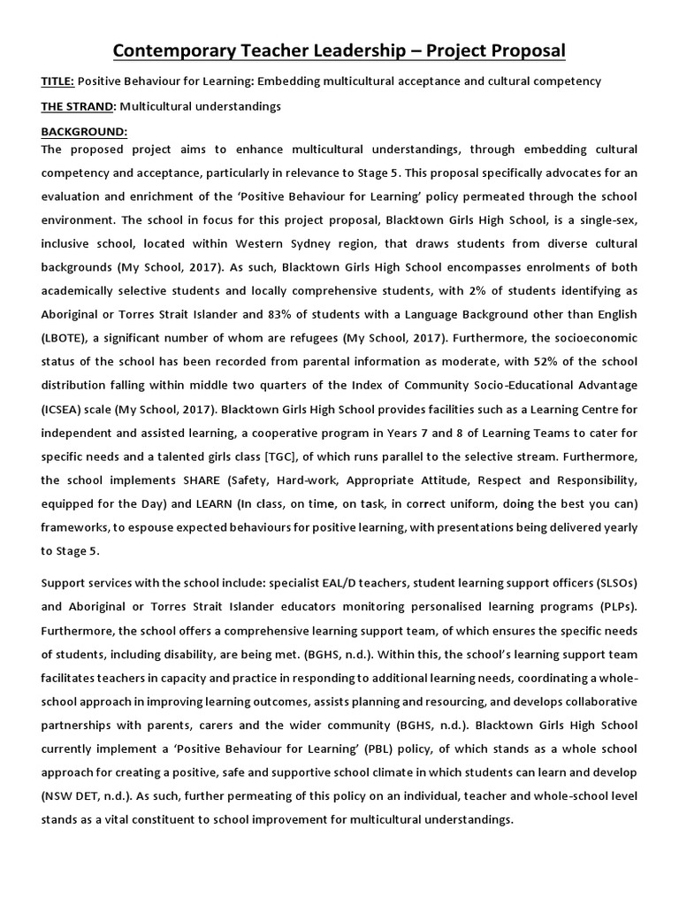 CTL - Project-Based Learning Proposal - Positive Behaviour For Learning ...
