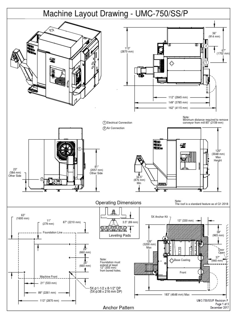 Machine Layout Drawing - UMC-750/SS/P: Operating Dimensions | PDF ...