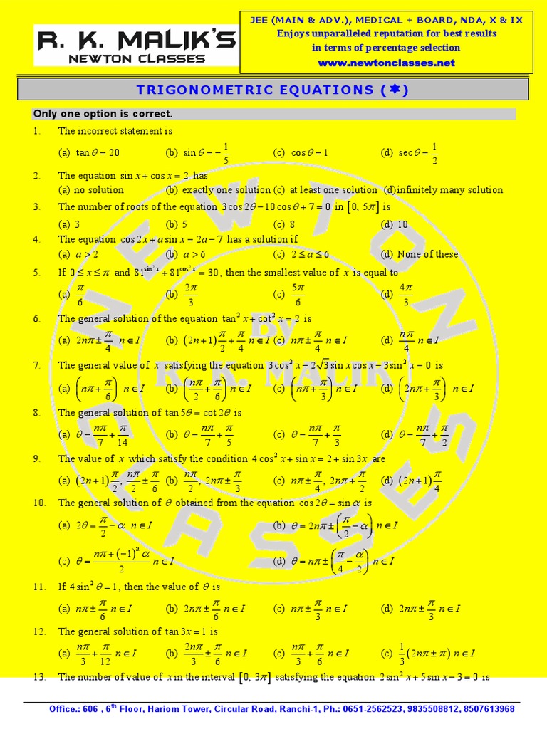 Trigonometric Equations | PDF | Sine | Trigonometric Functions